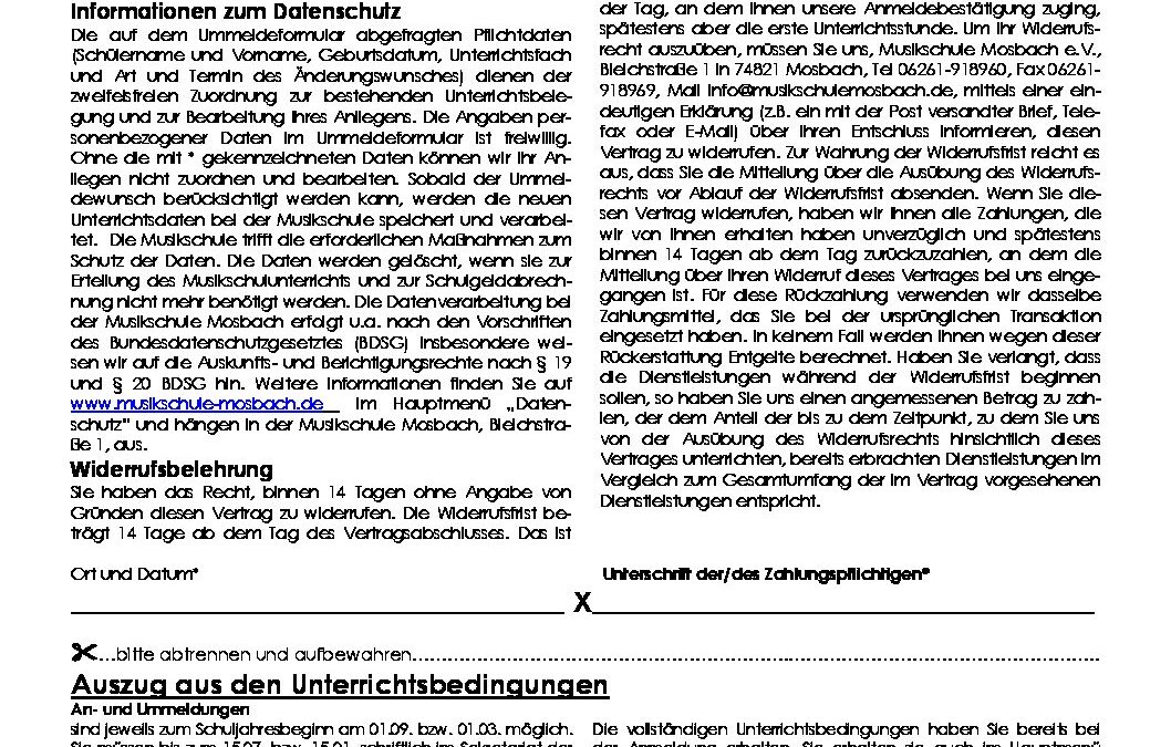 Ummeldeformular - Musikschule Mosbach e.V.
